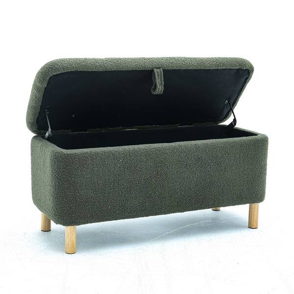 Dark Green Hall Tree Shoe Storage Bench Boucle Upholstered Storage ...