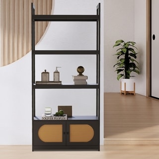 Natasa 4-tier Bookshelf Storage Rack with 2 Doors - 31.5 x 11.8 x 68.5 ...