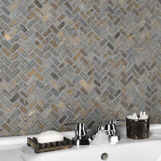Merola Tile Crag Herringbone Sunset Slate 12" x 12" x 10 mm Natural ...
