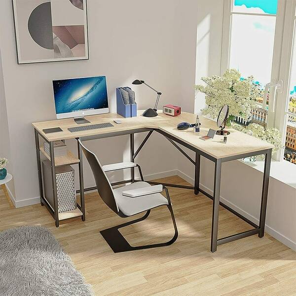 55" L-Shaped Computer Gaming Laptop Table Oak - Bed Bath & Beyond ...