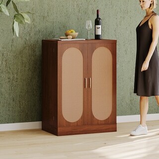 Home Bar Cabinet Rattan Door Fold Out Bar Cabinet Storage Bar Table ...