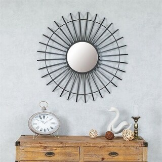 32" Round Metal Accent Wall Mirror Black - 32"x32" - Bed Bath & Beyond ...