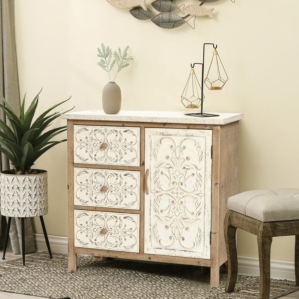 Lifestorey Ana Rich Oak Entryway Cabinet w/ Antique Brass Hardware ...