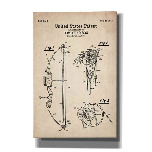 Epic Graffiti 'Compound Bow Blueprint Patent Parchment' Canvas Wall Art ...