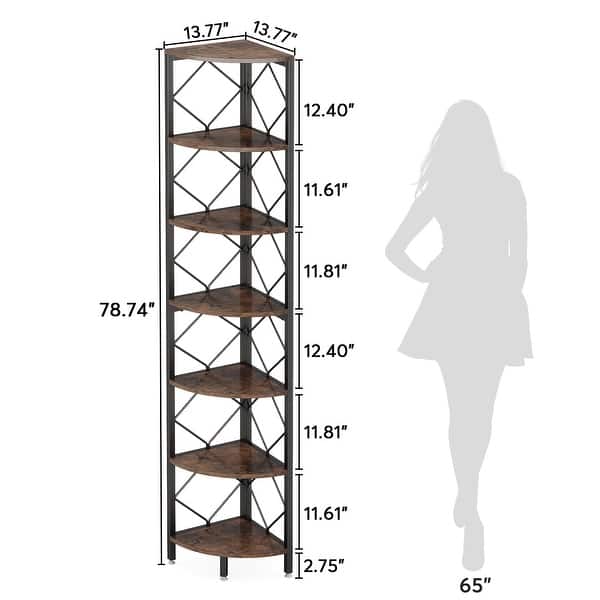 7-Tier Corner Shelf, 78" Tall Bookshelf, Industrial Wood Display Shelf ...