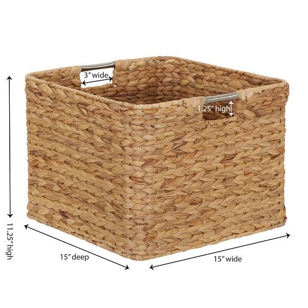 Household Essentials Square Wicker Basket with Stainless Steel Handles ...