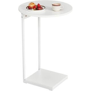 Slim C-Shaped Side Table for Small Spaces, 25.6" Tall Slide-Under Couch ...