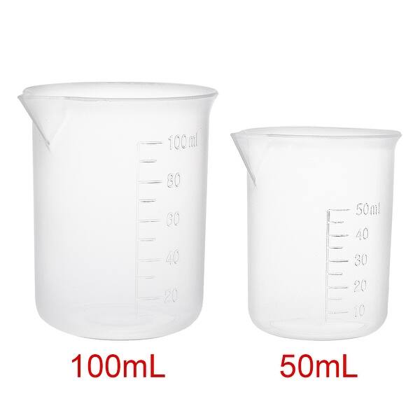 Set of 2 Measuring Cup Labs Clear Plastic Graduated Beakers 50ml 100ml ...