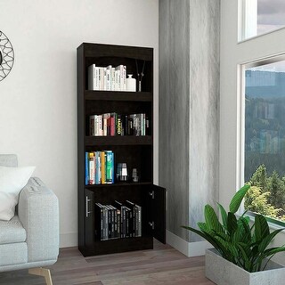 4-Shelf Rectangle Bookcase Black Wengue with 3 Open Shelves - Bed Bath ...