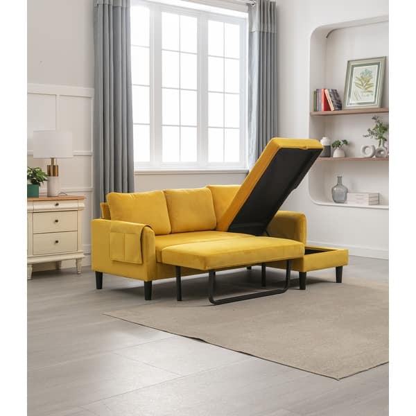 Mustard Modern Velvet Upholstered Reversible L-Shape Sleeper Sectional ...