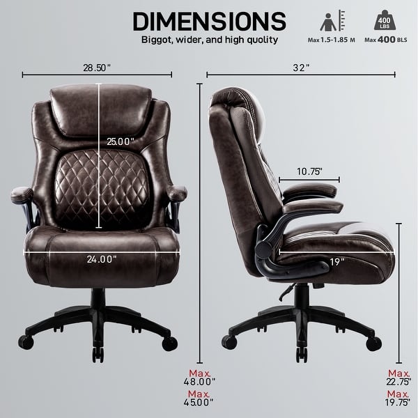 Big & Tall 400lb Ergonomic Leather Office Chair Executive Desk Chair ...