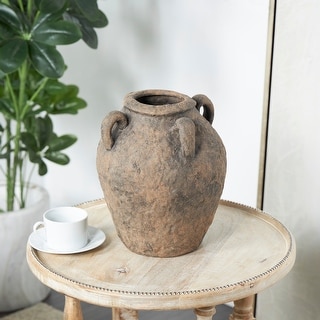 Dark Brown Ceramic Handmade Textured Vase with Handles - Bed Bath ...