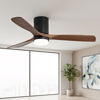 52" Wood Ceiling Fan with Smart App, 18W 3-Color LED, Quiet DC Motor ...