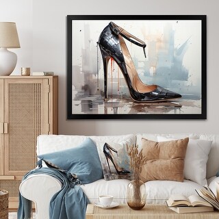 Designart "Black Fashion High Heel Power III" Fashion Framed Wall Art ...
