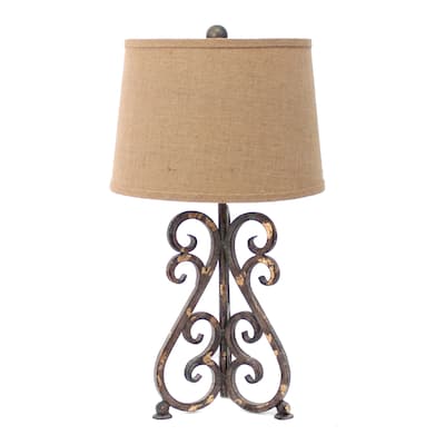 Metal Table Lamp with Scroll Design Base and 2 Way Switch,Bronze and ...
