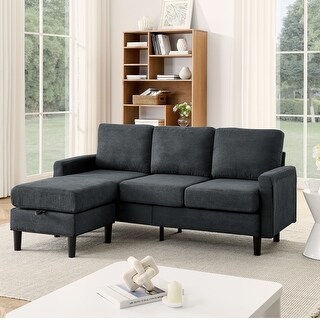 Dark Gray 4 Seat Straight Row Sectional Sofa Set w/ Storage Ottomans ...