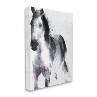 Stupell Distressed Patch Line Wild Horse Portrait Black Pink Canvas ...