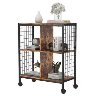3-Layer Nordic Wood Metal Movable Bookshelf Storage Rack Shelf with ...