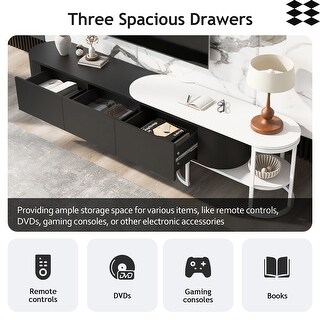 Curved TV Console Table Extendable TV Stand with Storage Drawers, High ...