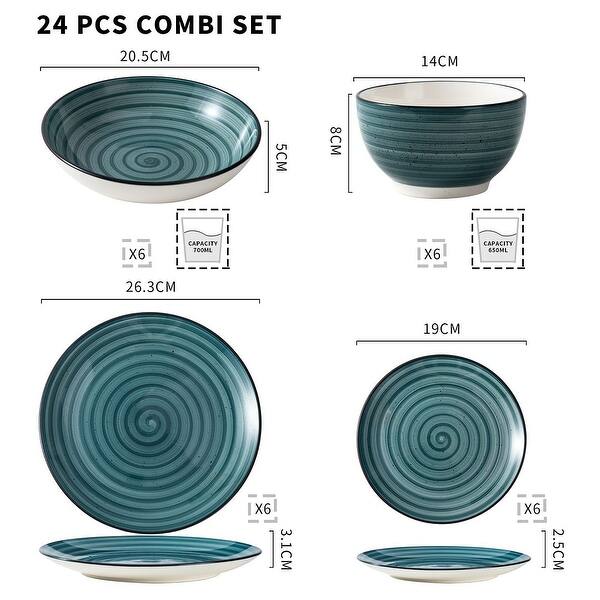 vancasso Bonbon 48-Piece Handpainted Spirals Pattern Stoneware Dinnerware Set - On Sale - Bed ...
