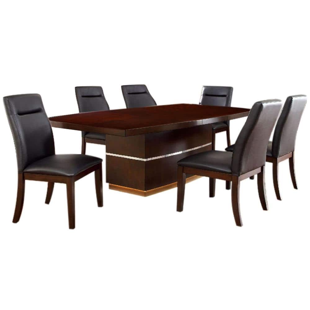 Dining Table Set With LED Lights, Brown - Overstock - 34722910