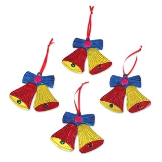 Novica Handmade Lovely Red And Yellow Bells Tin Ornaments (Set Of 4 ...