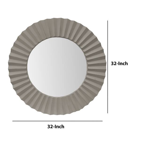 32 Inch Round Beveled Floating Wall Mirror with Corrugated Design ...