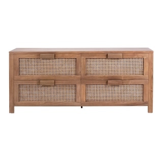 Elliana 63-inch Teak and Woven Rattan 4-Drawer Sideboard in a Natural ...