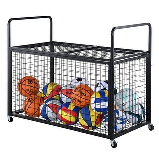 VEVOR Rolling Sports Ball Storage Cart,Lockable Basketball Cage with ...