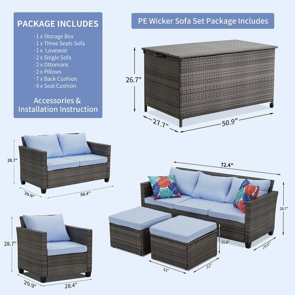 Outdoor Furniture Set All-Weather Wicker Patio Sofa for Conversations ...