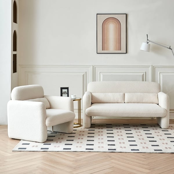 Accent Arm Chair Lamb Fleece Fabric Sofa Modern Single Sofa with Support Pillow Tool-Free ...