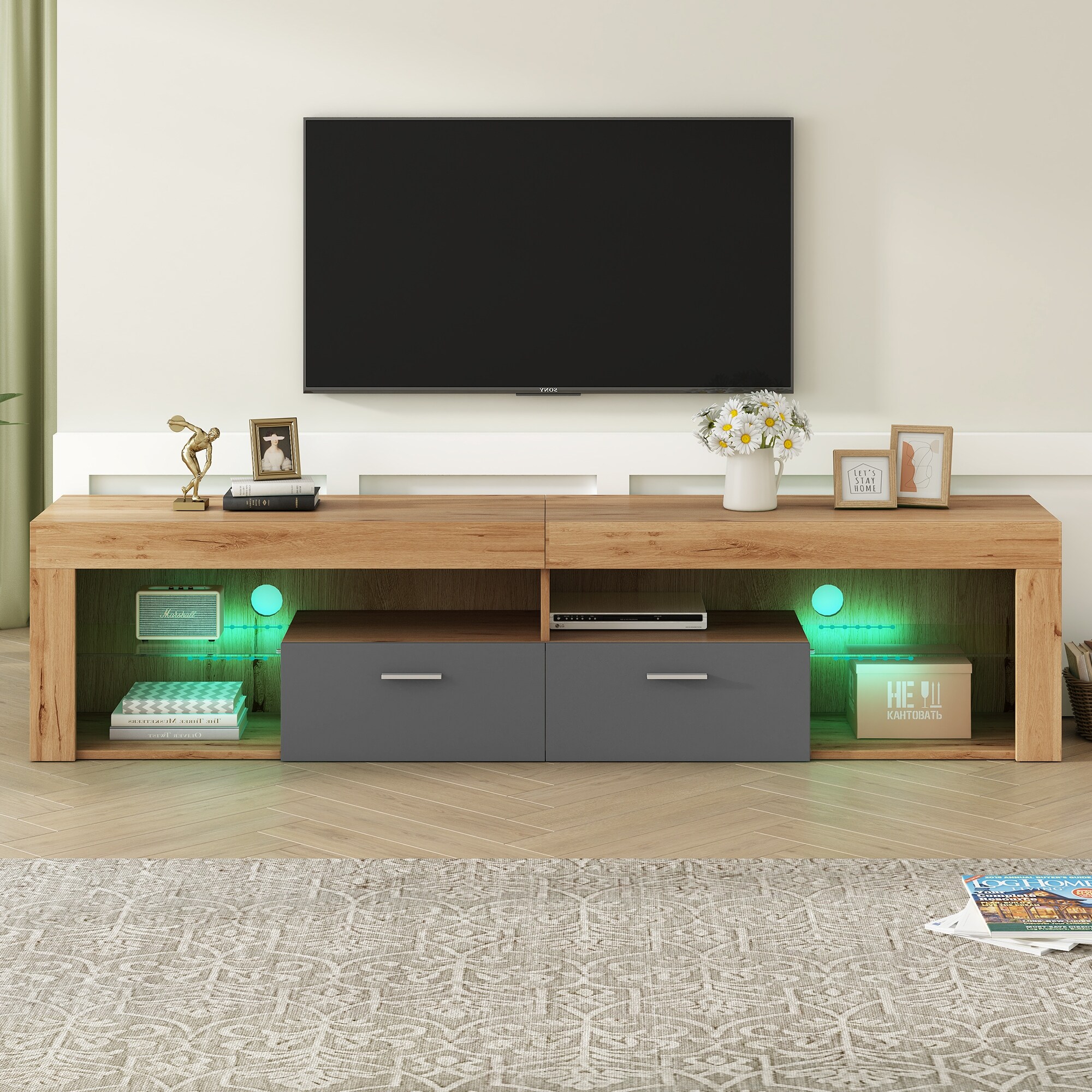 Modern Design TV Stands for TVs up to 80 LED Light Entertainment Center Media Console with 6 Storage Cabinets TV cabinet Bed Bath Beyond 41790909