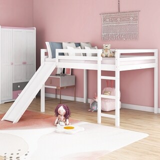 Full Size Multifunctional Design wooden slats Frame Loft Bed with Slide ...