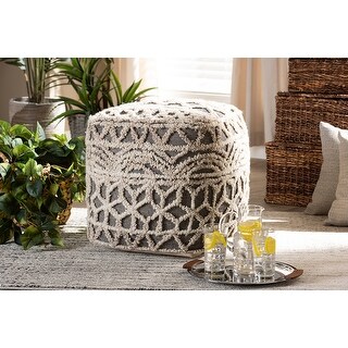 Aiden Moroccan Inspired Beige and Brown Handwoven Cotton Pouf Ottoman ...