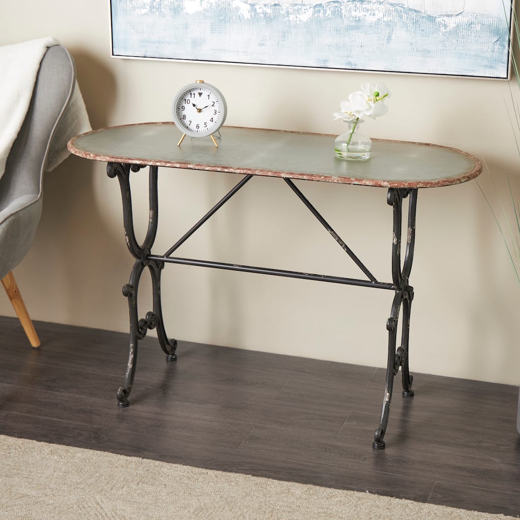 Gray Metal Console Table with Distressed Accents - Overstock - 17211249