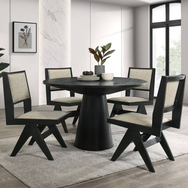 Furniture of America Evrena Modern 7-Piece Black Solid Wood Dining ...