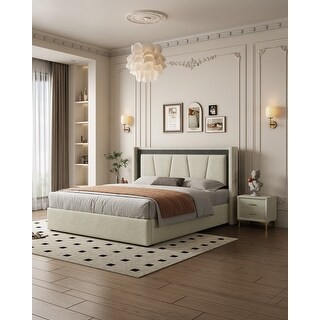 Queen Size, Cotton and Linen Fabric, Pneumatic Bed, with Storage Space ...