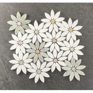 Natural Marble Daisy Flower Pattern Mosaic Wall & Floor Tile - 1 Case ...