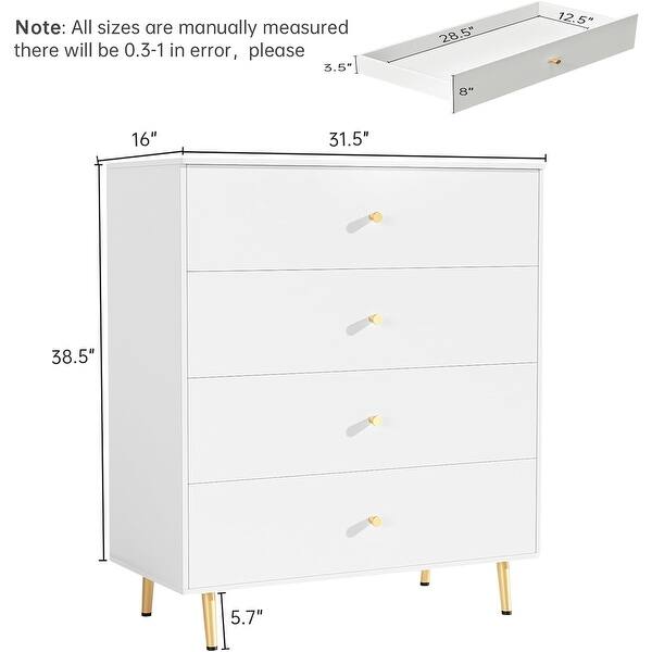 4-Drawer White Modern Wood Vertical Chest Dressers Storage Cabinet ...