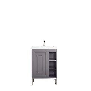 Alicante' 24" Single Vanity Cabinet, Grey Smoke, w/White Glossy ...