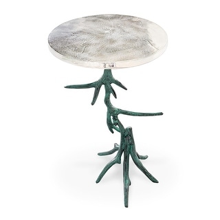 Spi Home Verdigris Finish Cast Aluminum Glass Top Antler End Table - 22 ...