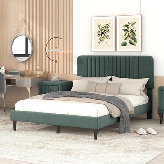 Classic Full Size Upholstered Platform Bed, Comfy Velvet Fabric House ...
