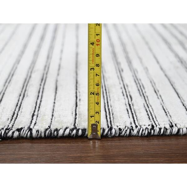 Shahbanu Rugs Ivory and Black Hand Loomed Wool and Plant Based Silk ...