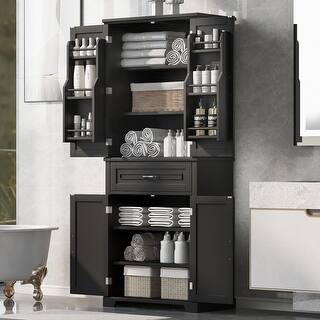 Bathroom Storage Cabinet with Doors, Drawer and Adjustable Shelf - Bed ...