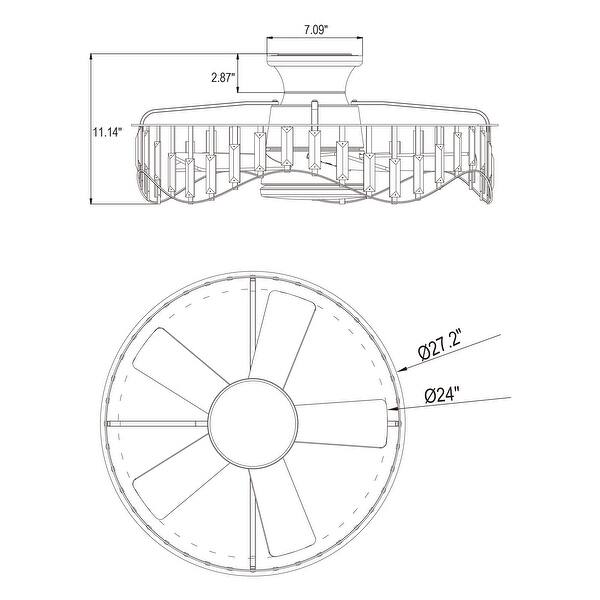27 in. Modern Flush Mount Ceiling Fan Caged Crystal Fandelier Low ...