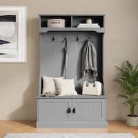 Hall Tree with Storage Bench, Upper Cubbies and 4 Double Coat Hooks ...