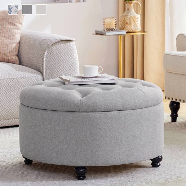 Tufted Large Round Storage Ottoman Beige/ Grey/ Blue - On Sale - Bed ...