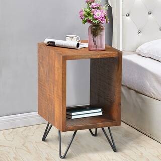 Solid Wood Bedside Table Industrial Style Nightstand with Open ...