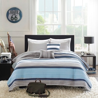Intelligent Design Matteo Teal Reversible Quilt Set with Throw Pillows ...