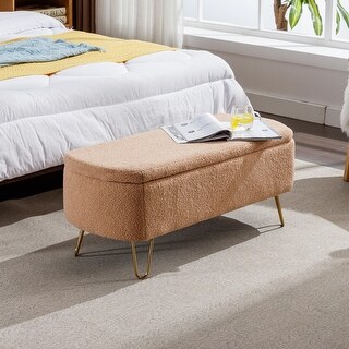 Modern Camel Storage Bench Ottoman with Gold Legs Living Room Bedroom ...